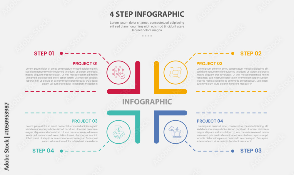 4 points template infographic outline style with 4 point step template ...