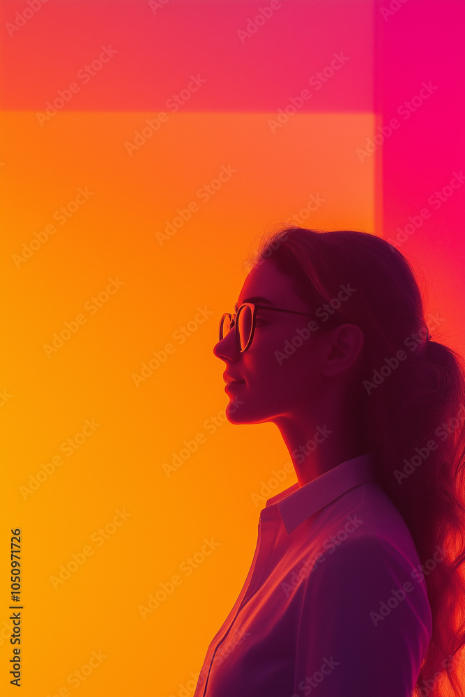 side profile woman glasses office work gradient background studio ...