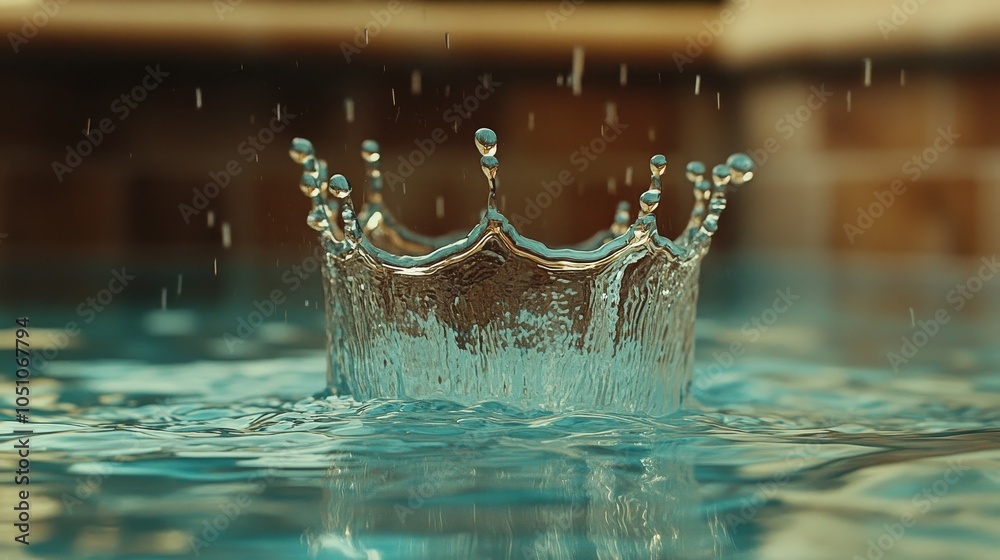 A charming water droplet splashes into a tranquil pool, creating a ...