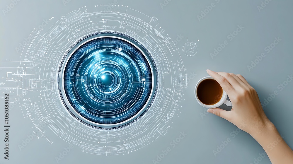 Hand Drawn Blueprint of Futuristic Invention on a Desk A hand sketching ...