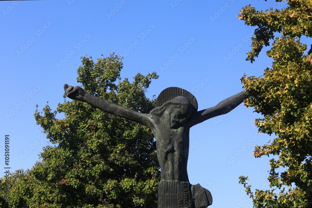 Jesus Christ on the cross statue.. Weeping Water on the Jesus leaving ...