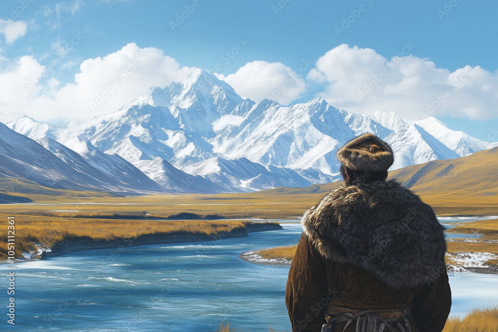 Mysterious Mongolian Tuvan Throat Singer in a Fur Hat Standing with ...