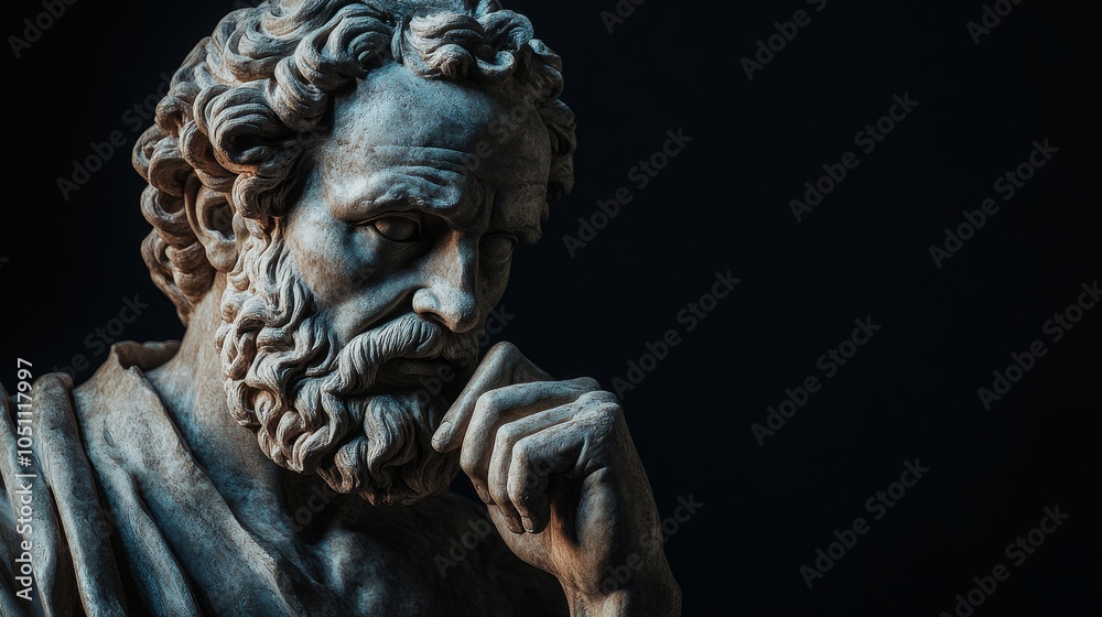 Ancient Greek philosopher statue, contemplating with hand on chin, high ...