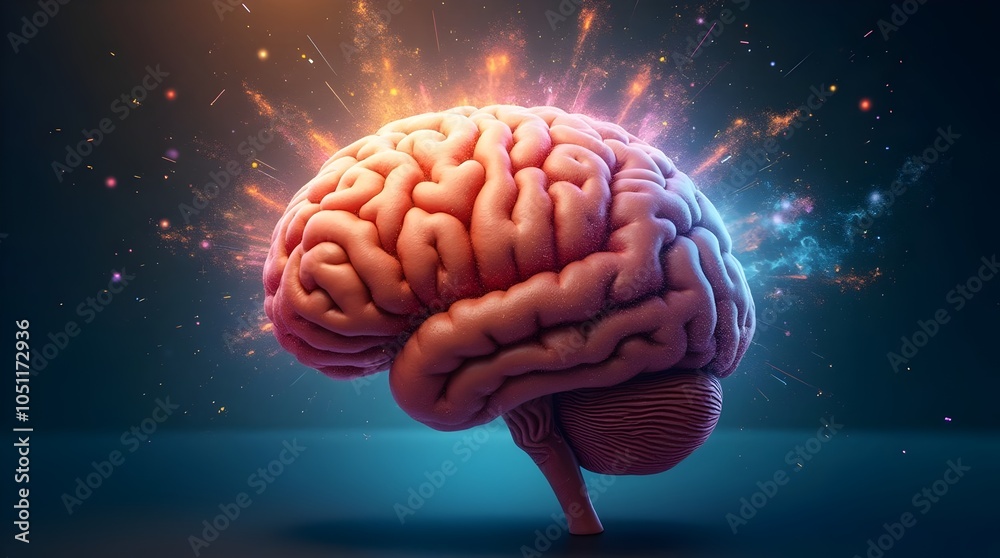 Concept art of a human brain exploding with knowledge, Concept Art of a ...