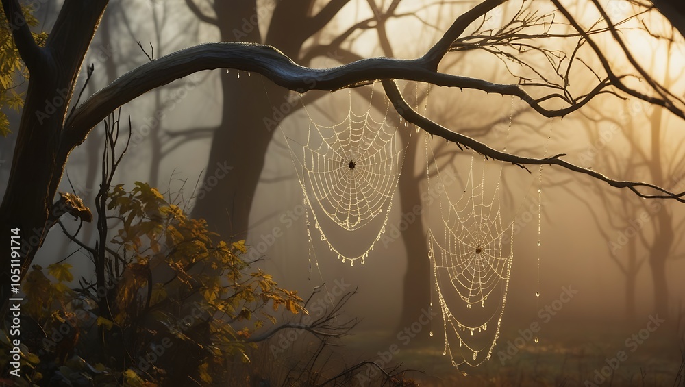 This high-resolution image captures the quiet beauty of spider webs ...