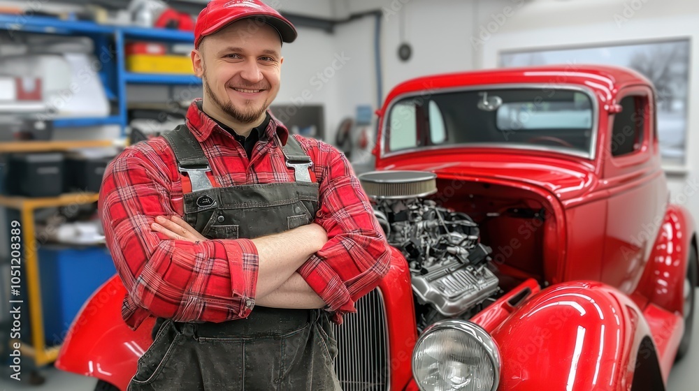 Restoring Classic Beauty: Mechanic Fine-Tuning Vintage Car Engine in ...