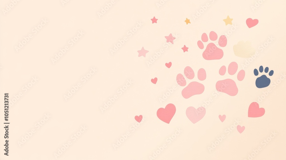 playful animal paws illustration, message template design, heart shaped ...