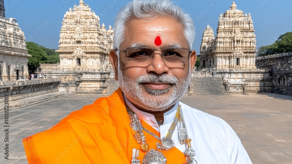 Indian Man in Traditional Clothing at Hindu Temple Stock Illustration ...