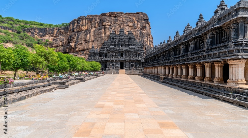 Ancient Indian Temple Complex with Stone Carvings and Rock Formations ...
