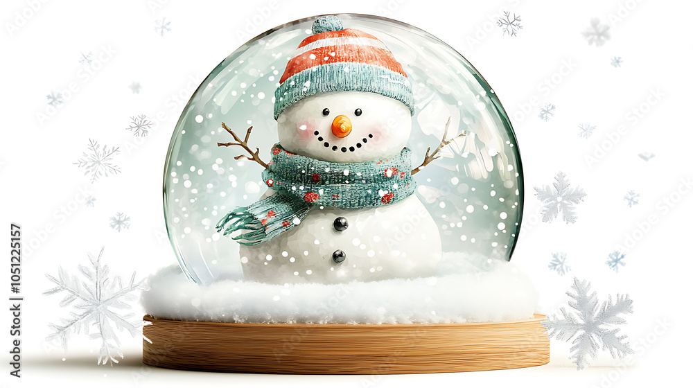 charming snow globe featuring snowman wearing colorful scarf and hat ...