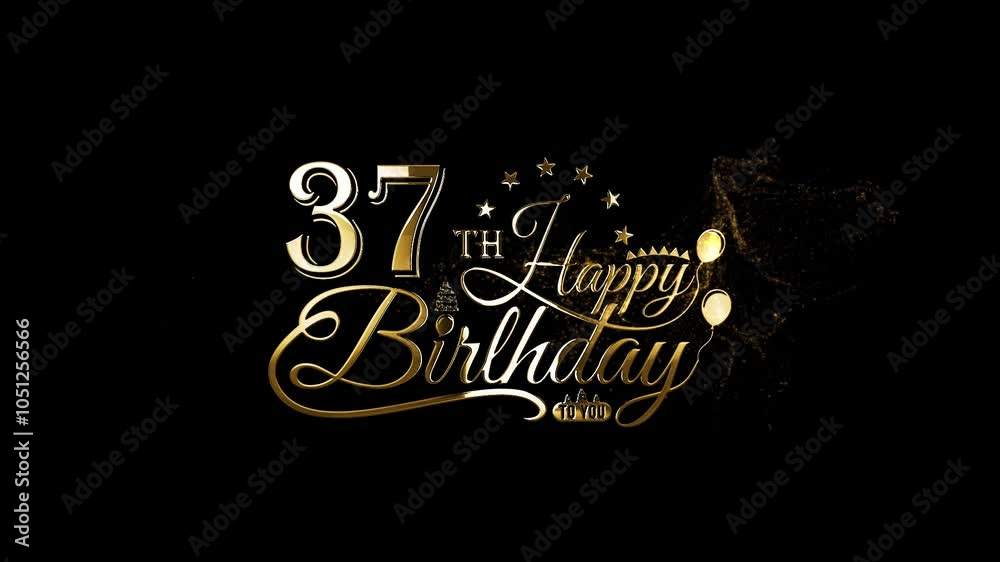37th Birthday Party, 37th Happy Birthday Greetings In Gold Letters ...