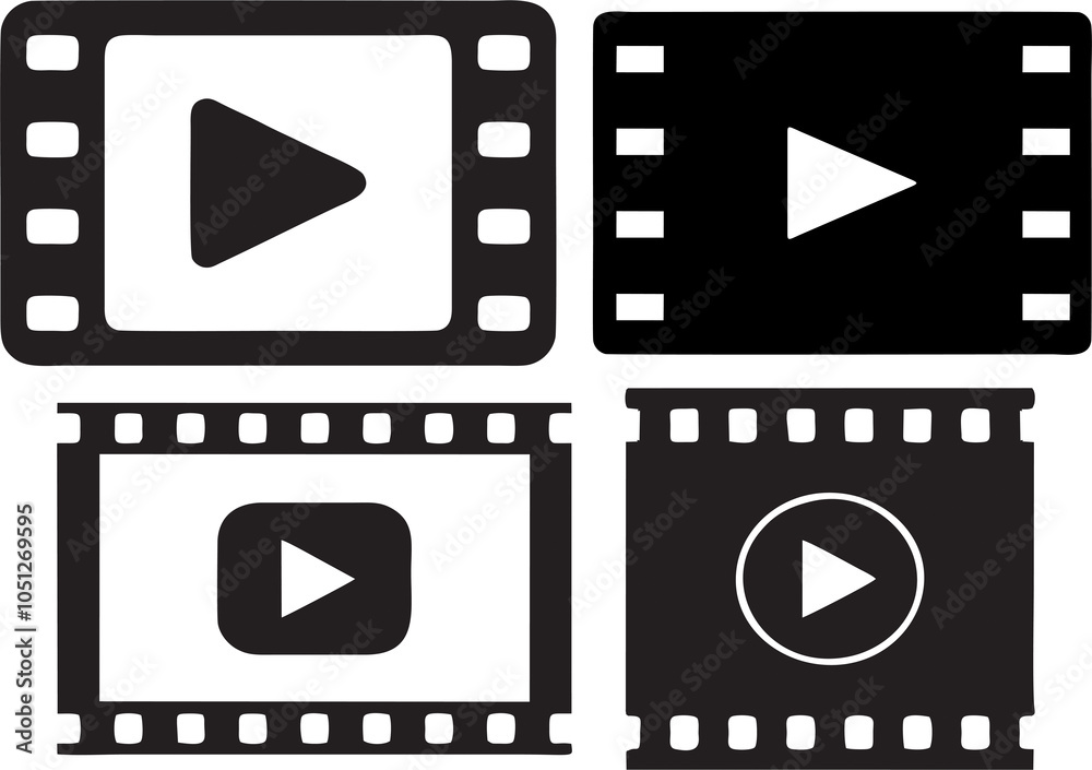 Video, Movie film and Play icons set. Easy to reuse for apps, video ...