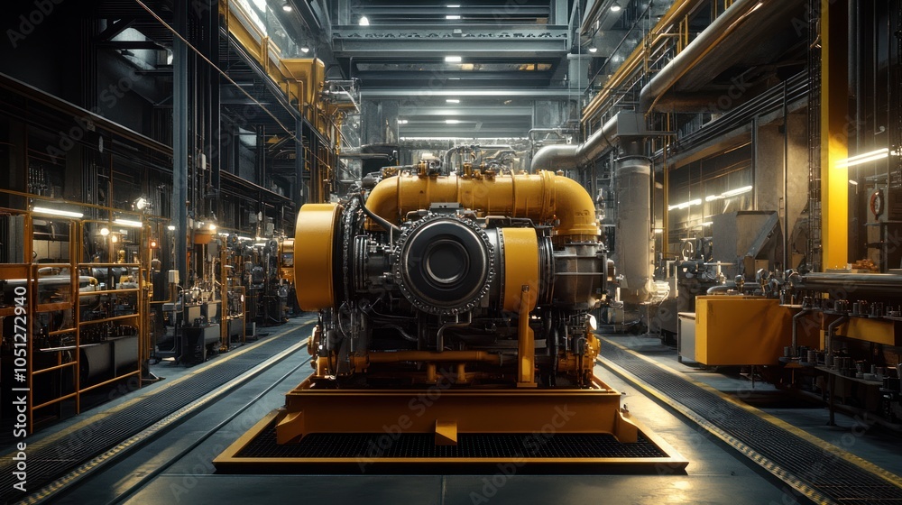 Diesel Engine - Massive diesel engine in a mechanical workshop, with ...