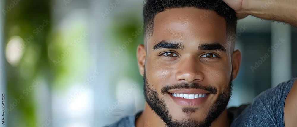 Cheerful and Focused Man Brushing His Hair with a Wide Smile ...