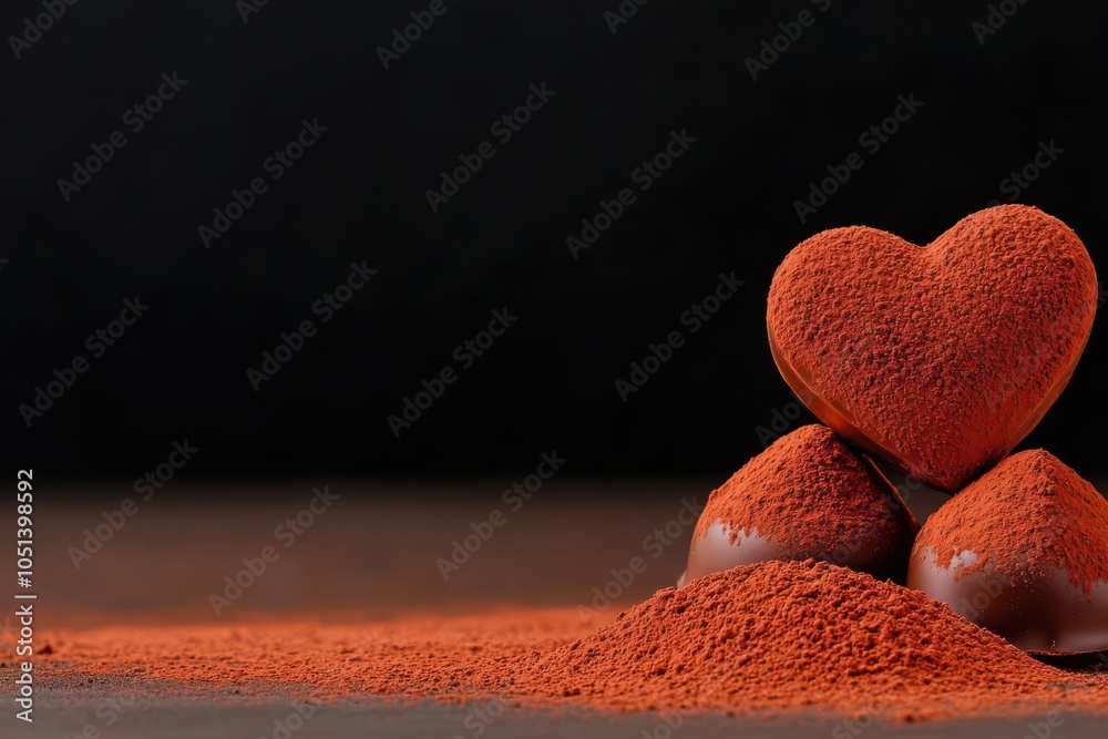 Visualization of heart-shaped chocolate truffles dusted with cocoa ...