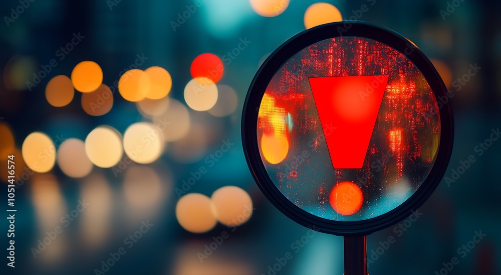 Red warning sign with a red exclamation mark on the street in the ...