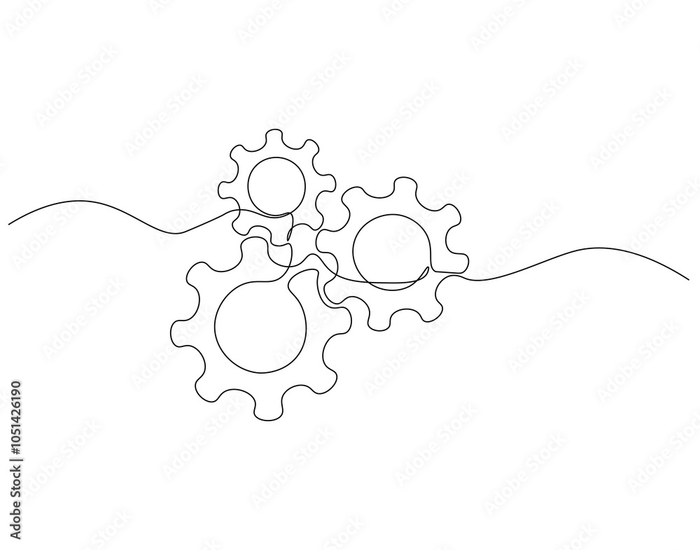 Continuous one line drawing of machine gear. One line drawing ...