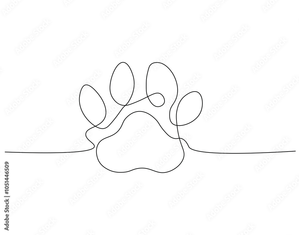 Continuous one line drawing of dog or cat paw. One line drawing ...