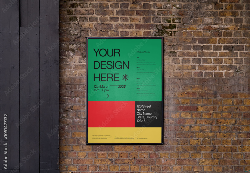 Mockup Of Vertical Customizable Poster On Wall Stock Template | Adobe Stock