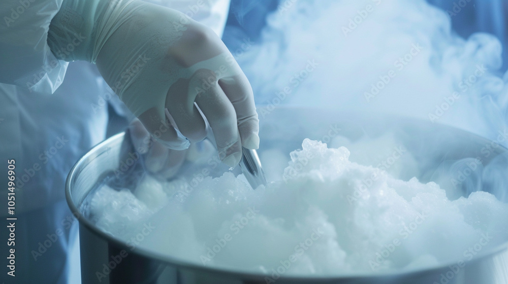 IVF treatment. Artificial insemination. Close-up hand working with ...