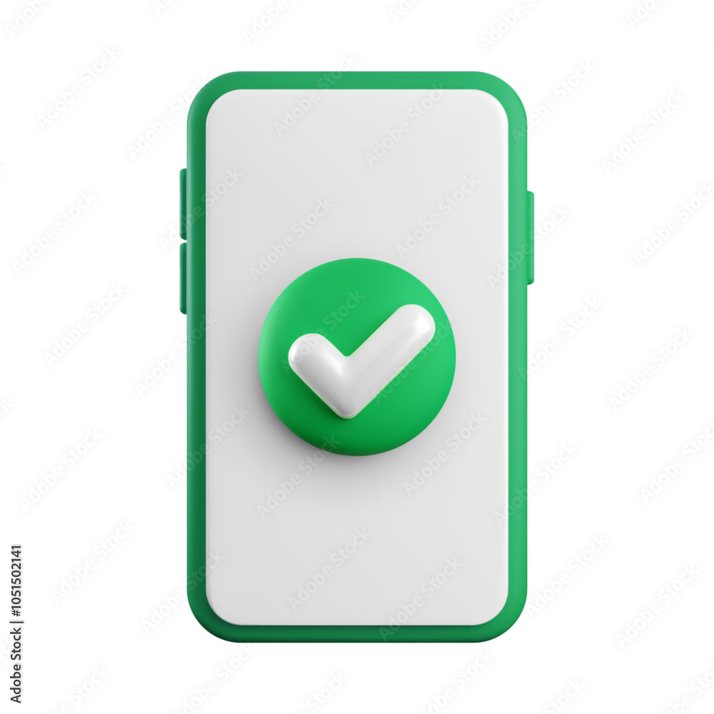 Vector cartoon 3d smartphone with white screen and green yes check mark ...