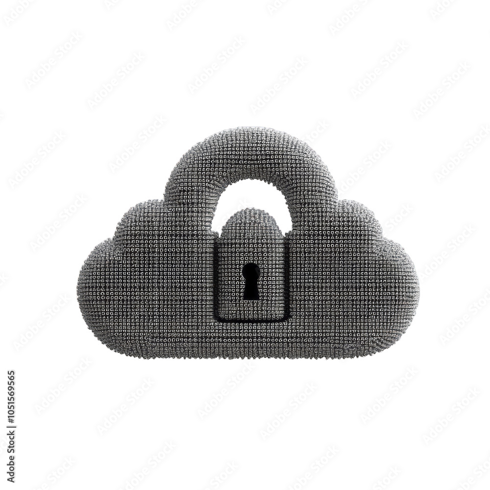 Modern data cloud icon with transparent layers encrypted binary code ...