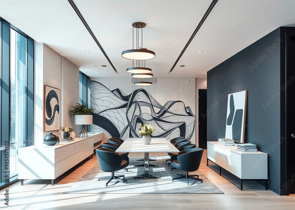 Modern conference room with elegant design and artistic mural in a high ...