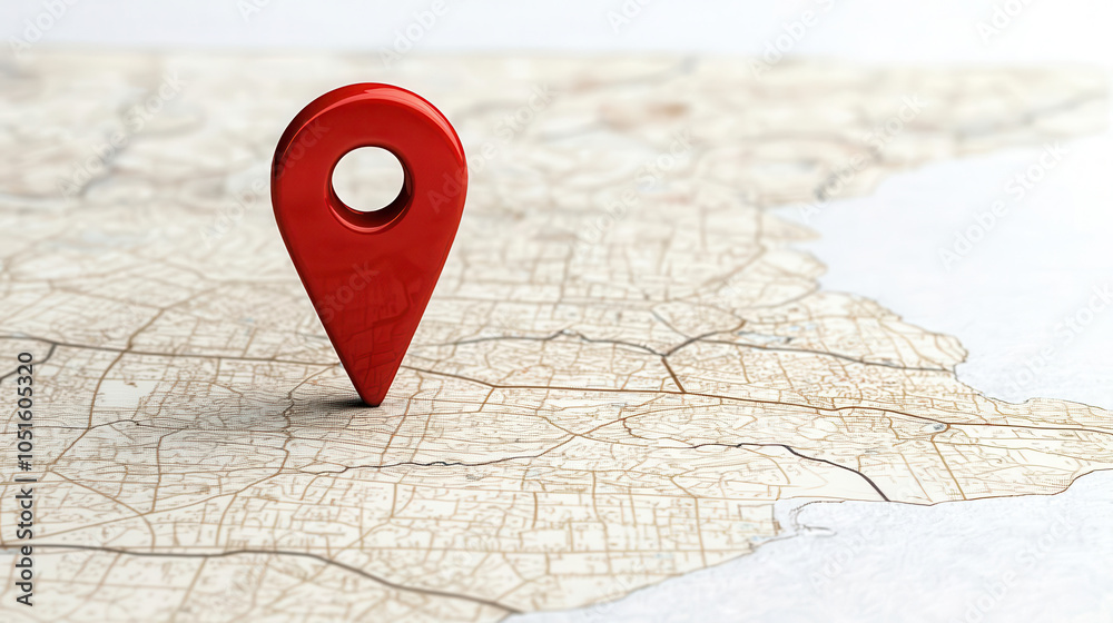 Digital map with a highlighted location pin and strategy arrows ...