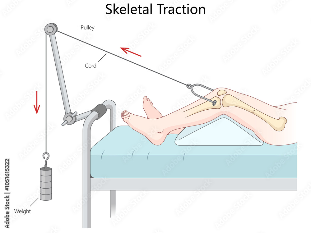 Plakát skeletal traction using weights and pulleys to align a leg ...