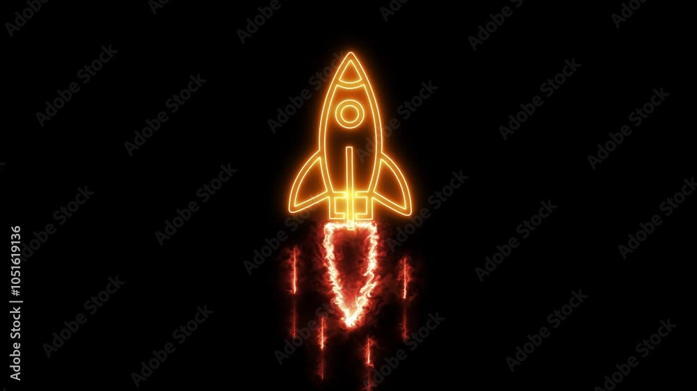 Neon spaceship animation, flickering emergence and fading. looped ...