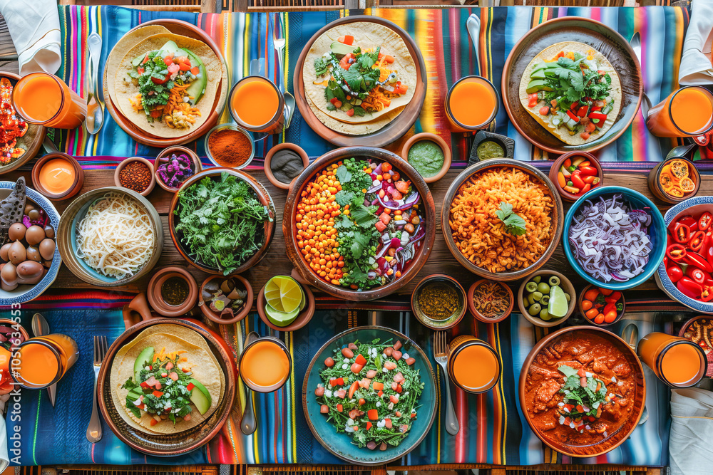 Festive mexican table setting featuring chiles en nogada as centerpiece ...