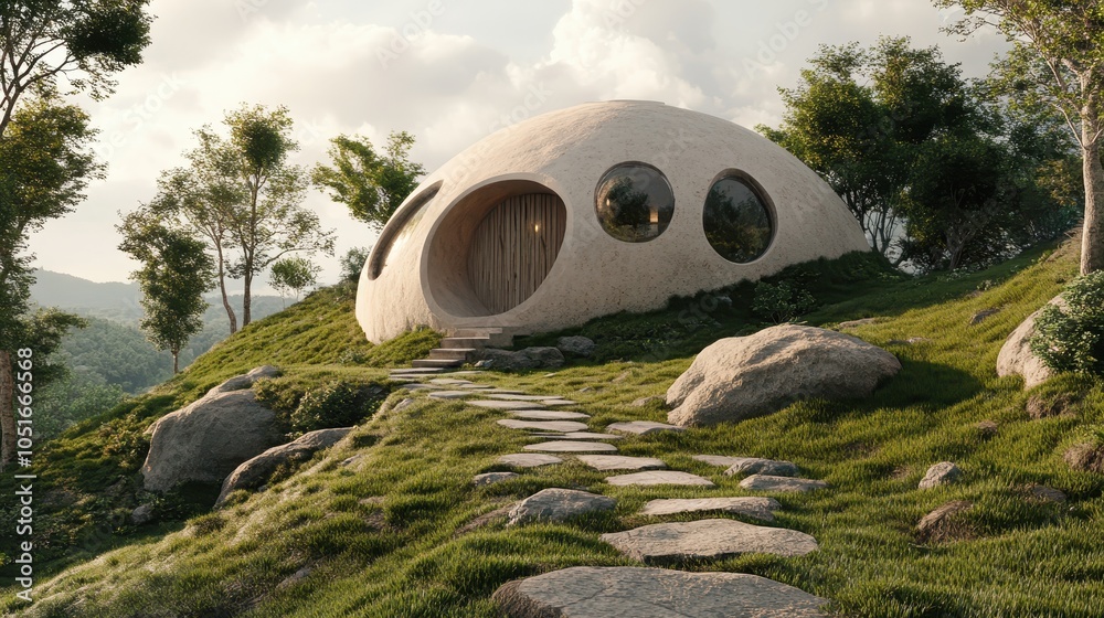 Earthy Dome Home: A dome-shaped house with a smooth, clay-like exterior ...