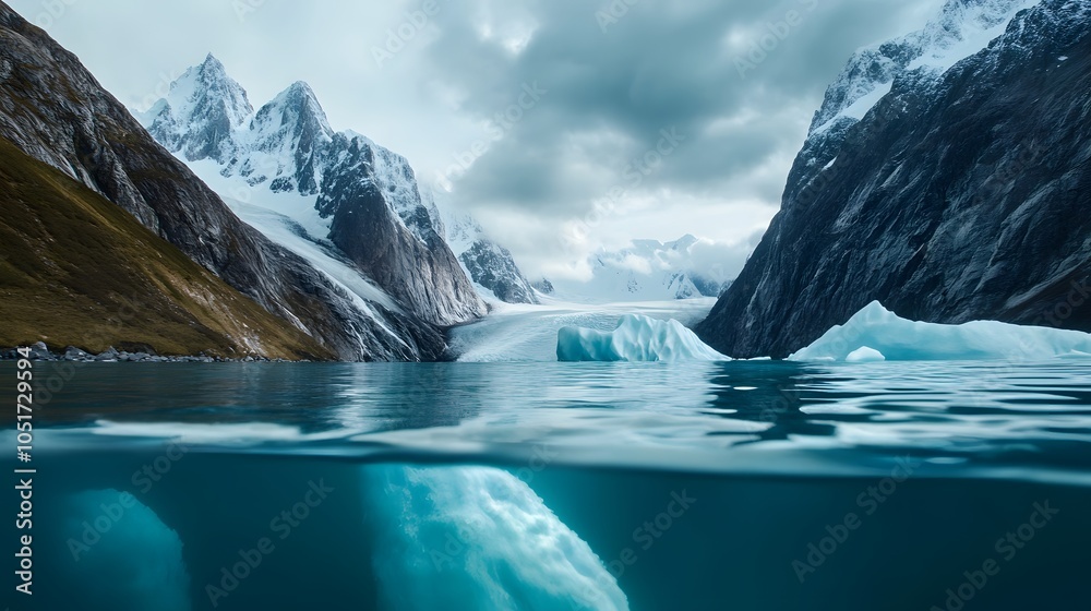 Melting glaciers pouring into the ocean, symbolizing the slow but ...