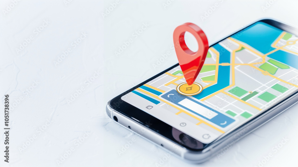 Smartphone with map showing location pin and navigation on display for ...