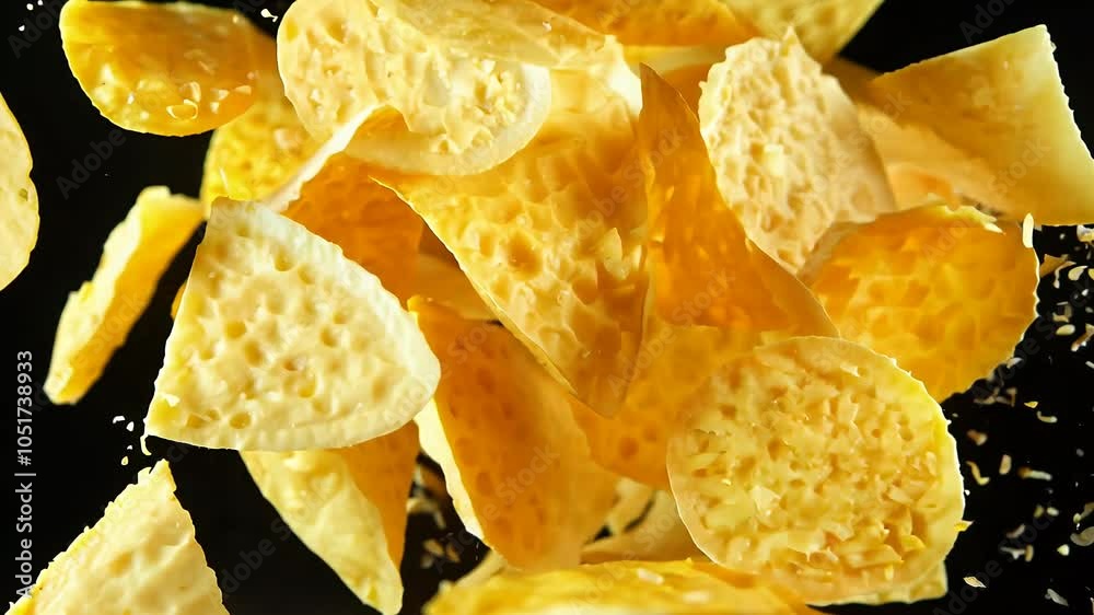 A super slowmotion shot capturing tortilla chips exploding black ...