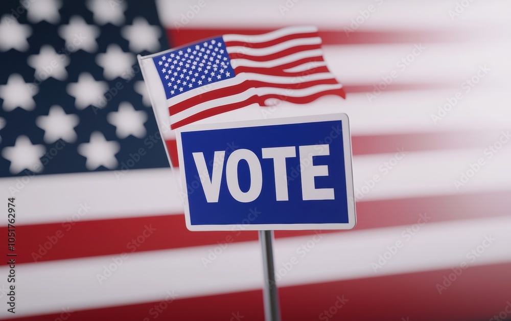 Patriotic election-themed image featuring bold blue "VOTE" text, with a ...