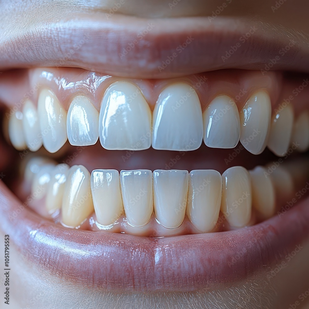 Smile transformation, closeup showing before and after teeth whitening ...