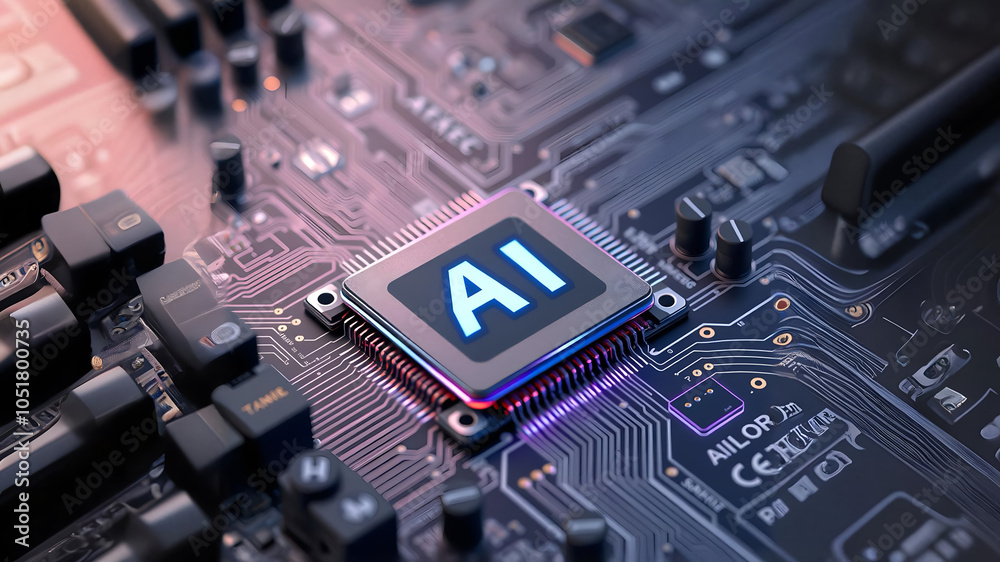 A processor integrated with AI. AI letters on chip. Intel processor ...