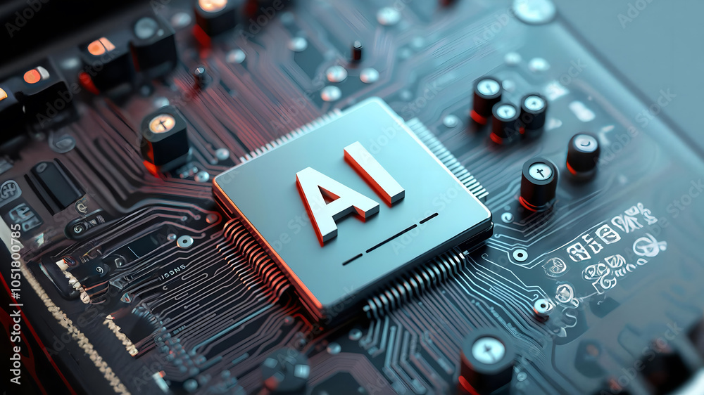 A processor integrated with AI. AI letters on chip. Intel processor ...
