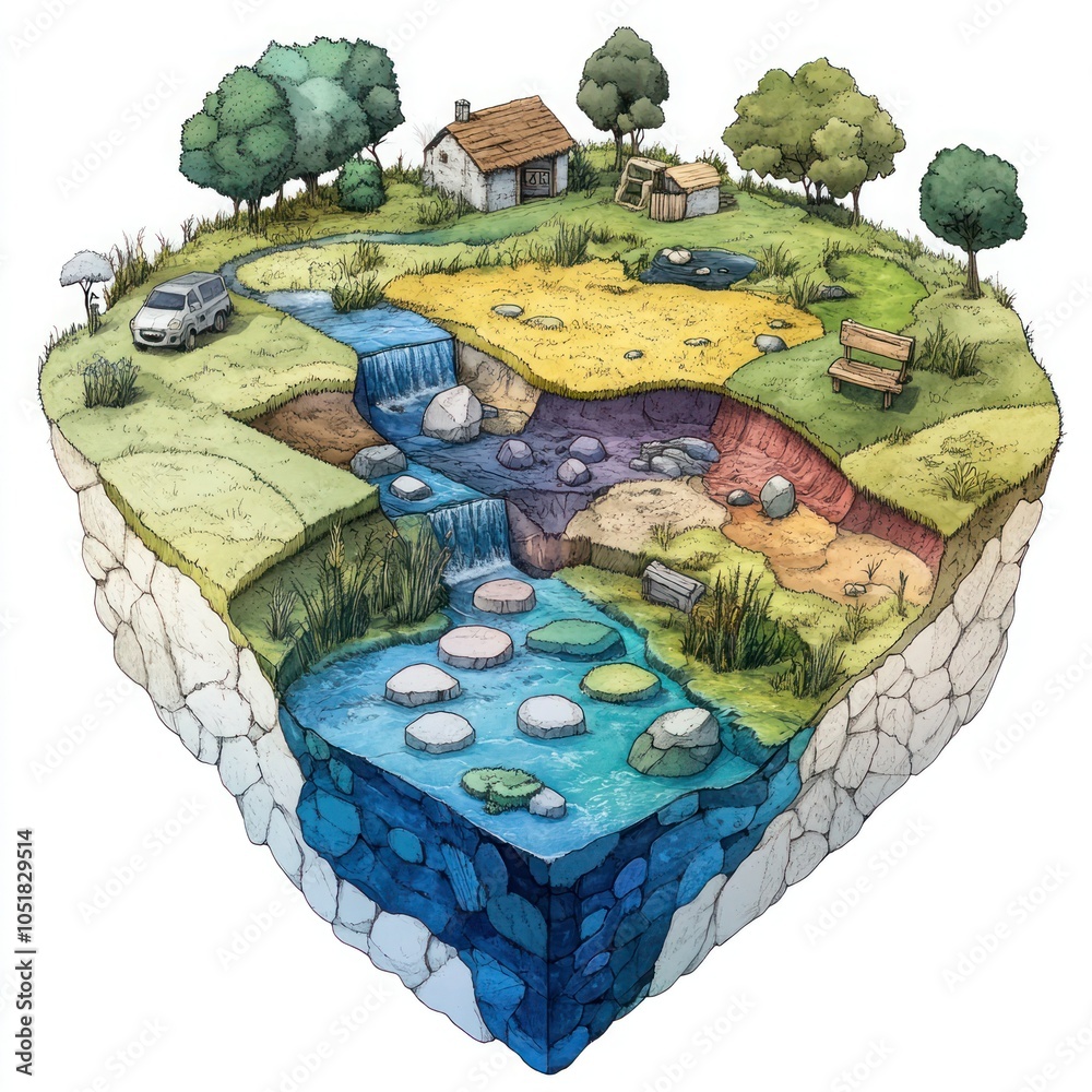 Interactive Ecosystem Diagram: Land Use, Water Flow, and Vegetation in ...
