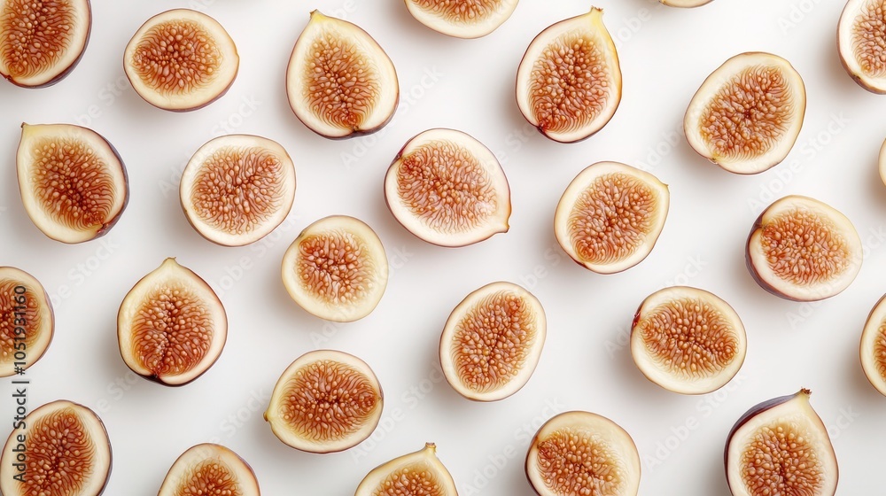 Minimalist display of dried figs isolated against pure white, capturing ...