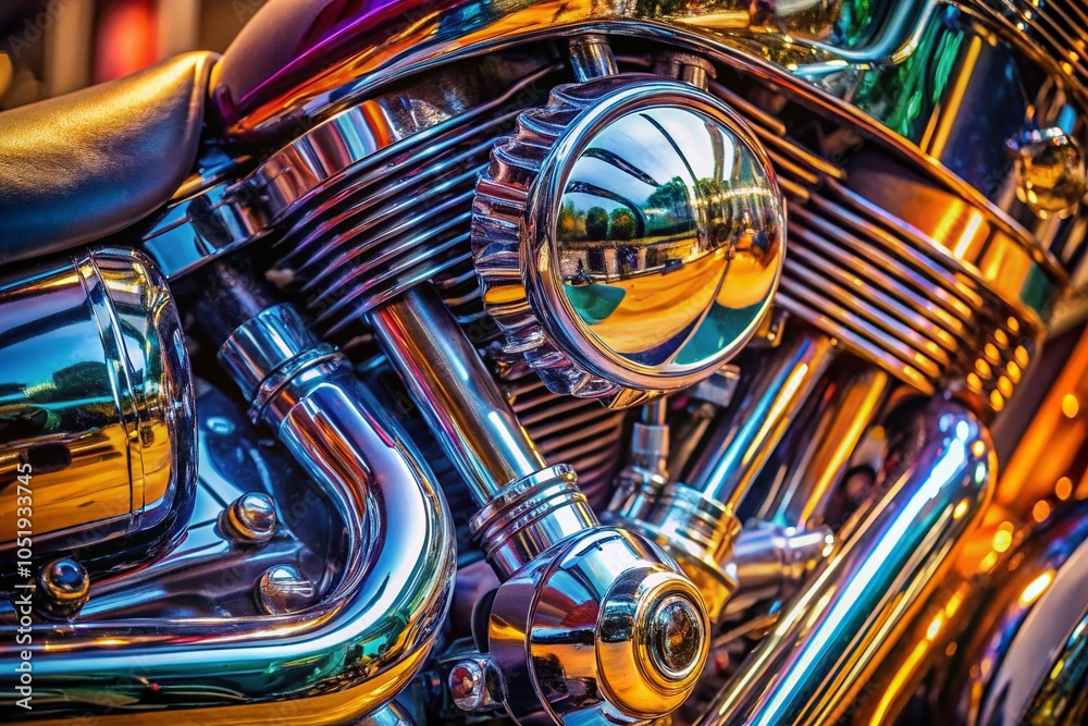 Luxury Chrome Chopper Engine Closeup - Power and Freedom in Motorcycle ...