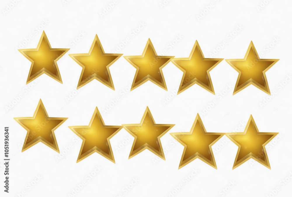 Five star rating review icon, golden 5 stars in a row, isolated on ...
