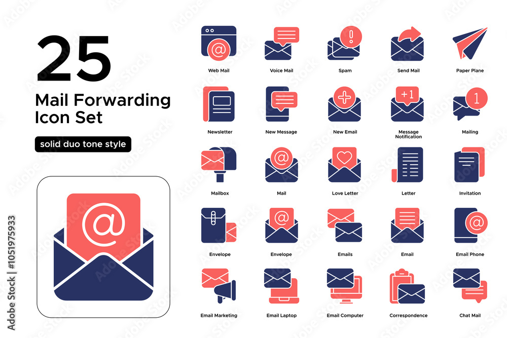 Mail Forwarding Solid Duo Tone Icon Set: Rerouting, Delivery Management ...
