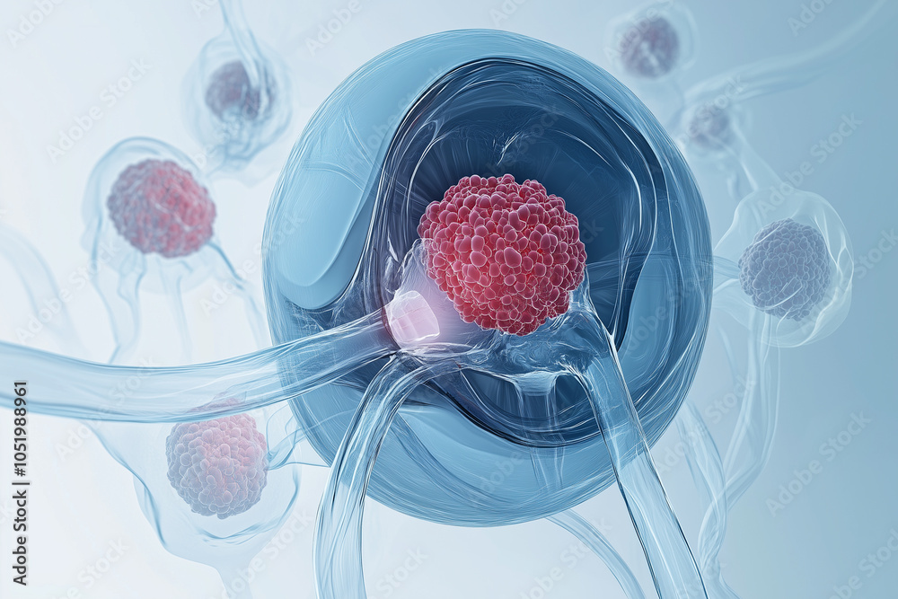 3D medical illustration of a transparent human bladder showing bladder ...