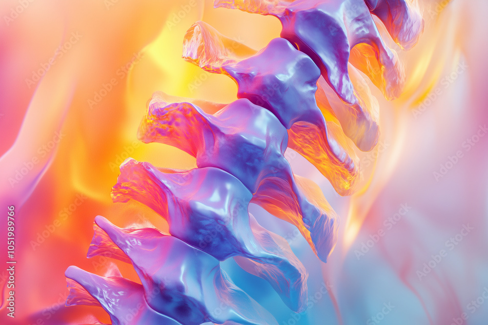 3D rendering of the human spine, showcasing vertebrae and ...