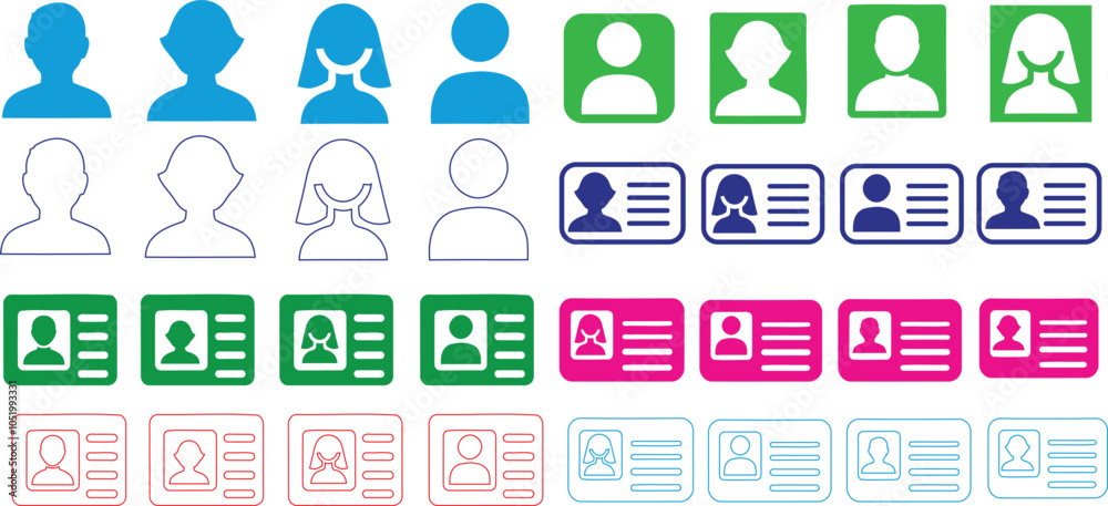 id card vector, user profile icons and avatar symbols in various styles ...