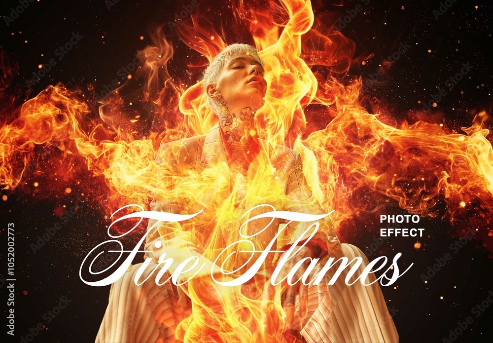 Fire Flames Photo Effect Mockup With Generative AI Stock Template ...