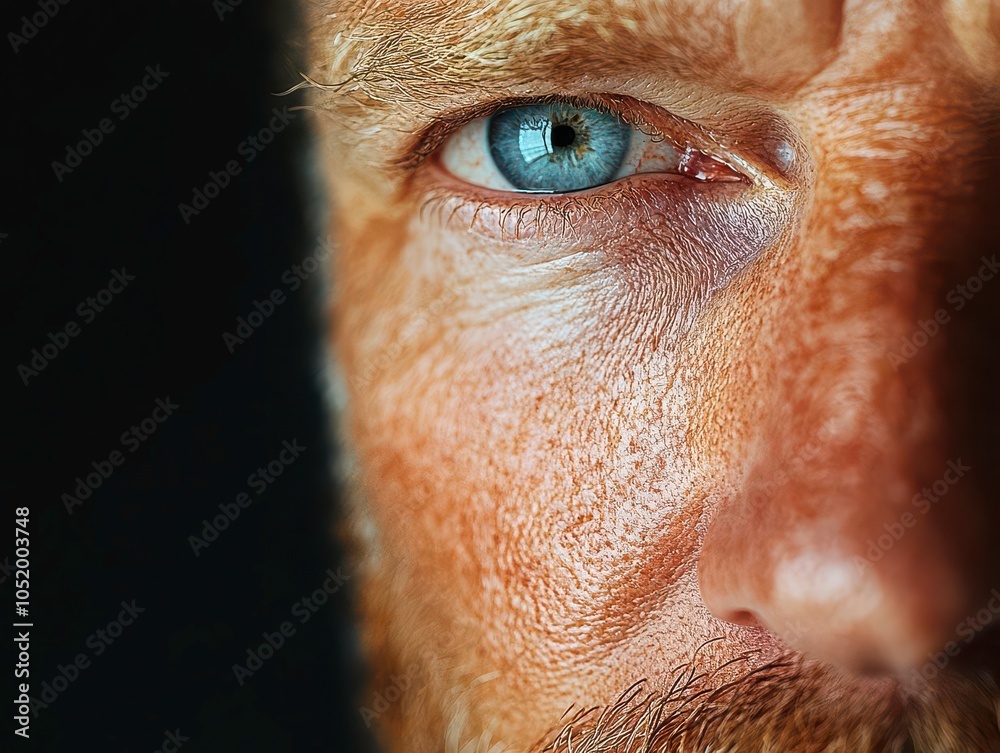 A high-definition close-up of a man's face showcasing the ...