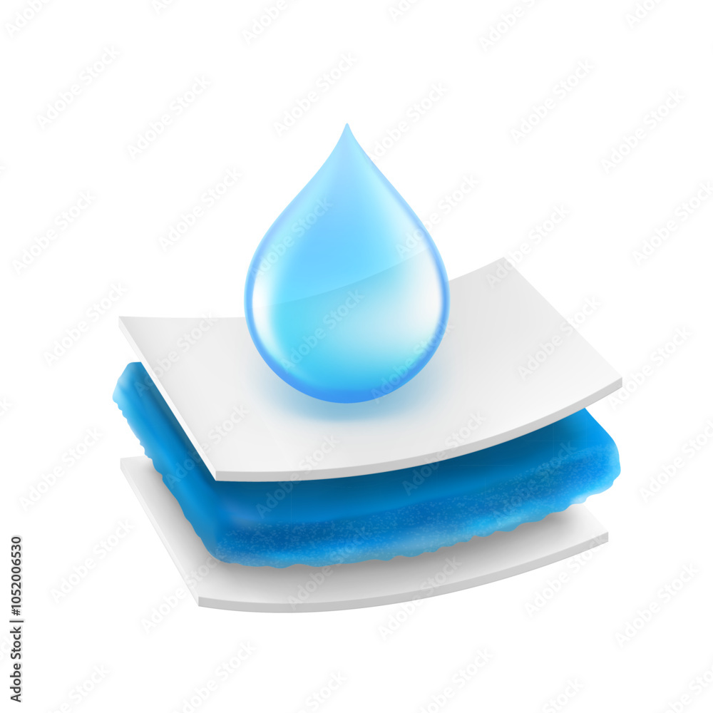 Realistic drop with layered absorbent core that shows prevents leaking ...